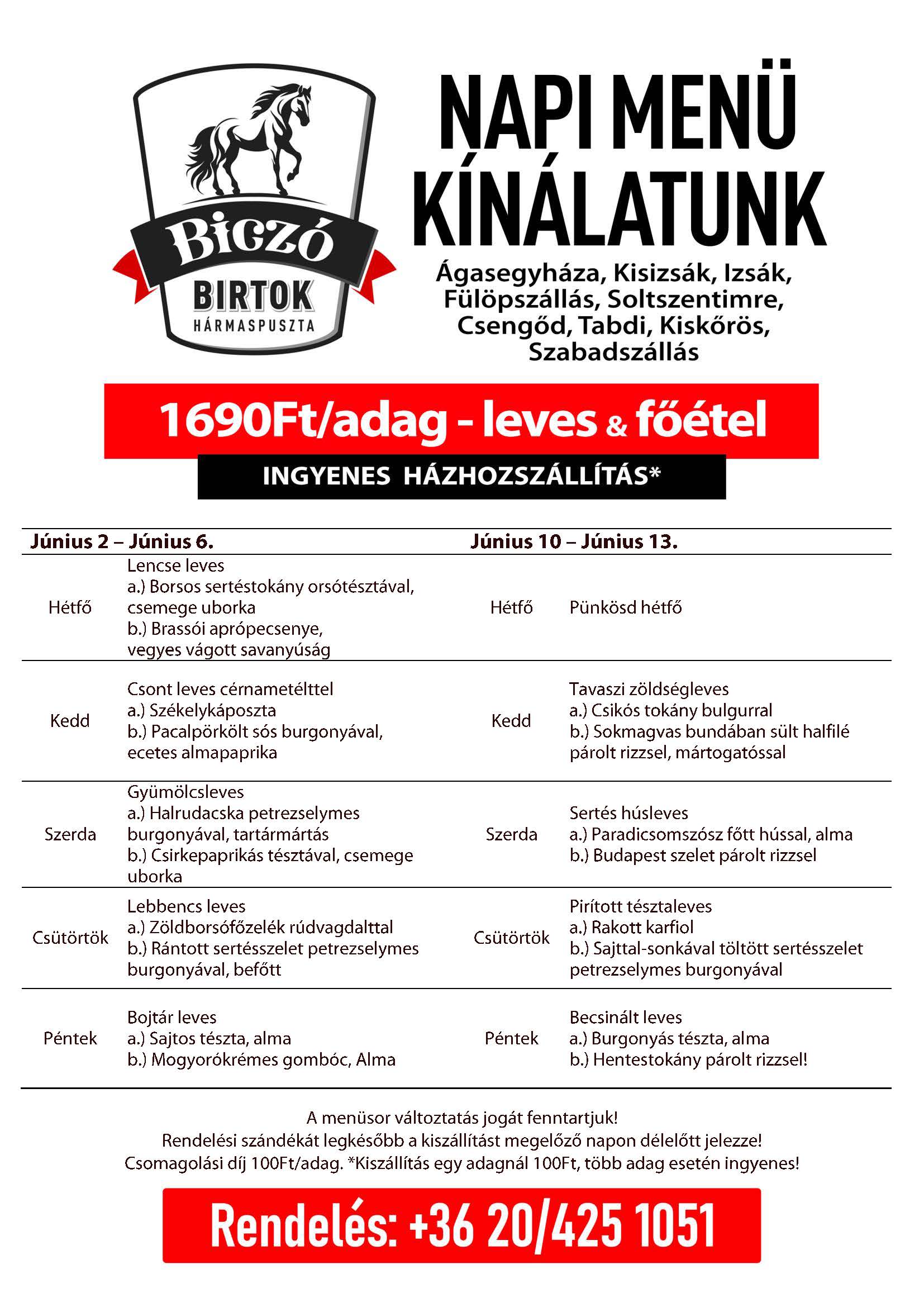 napi menü | Biczó Csárda & Lovaspanzió
